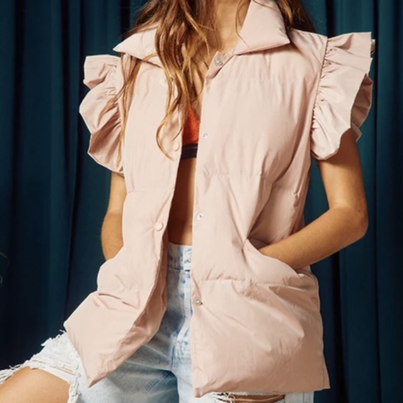 BUCKETLIST | Jackets & Coats | Bucket List Dusty Pink Ruffle Sleeve ...